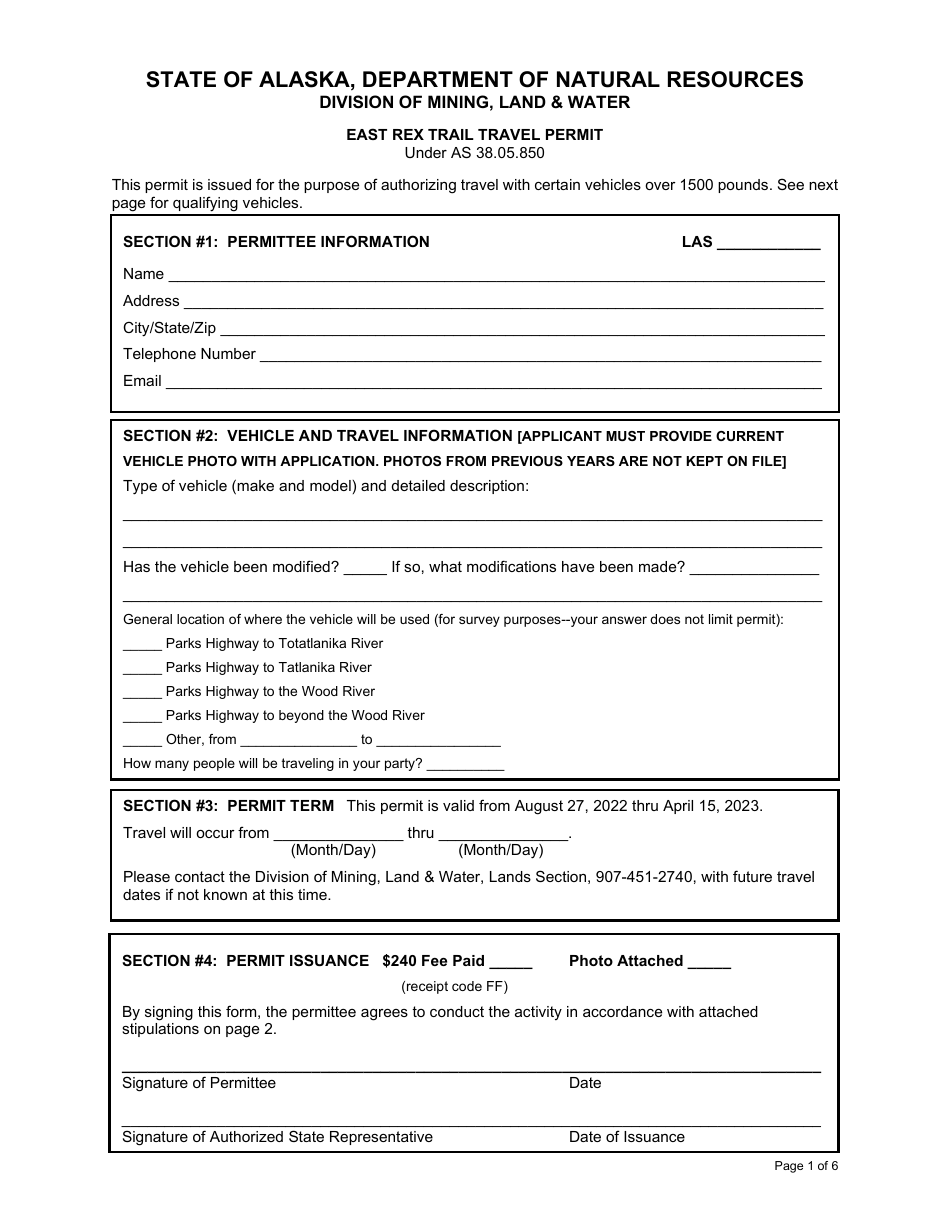 Alaska East Rex Trail Travel Permit - Fill Out, Sign Online and ...