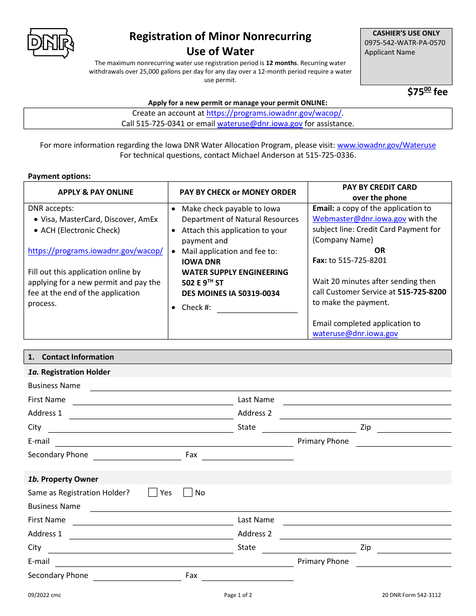 DNR Form 542-3112 Download Fillable PDF or Fill Online Registration of ...