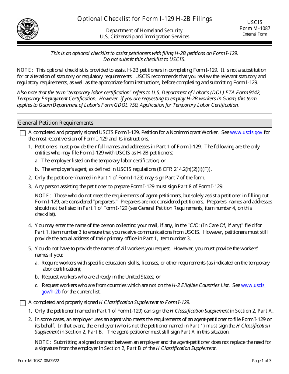 USCIS Form M-1087 - Fill Out, Sign Online and Download Fillable PDF ...