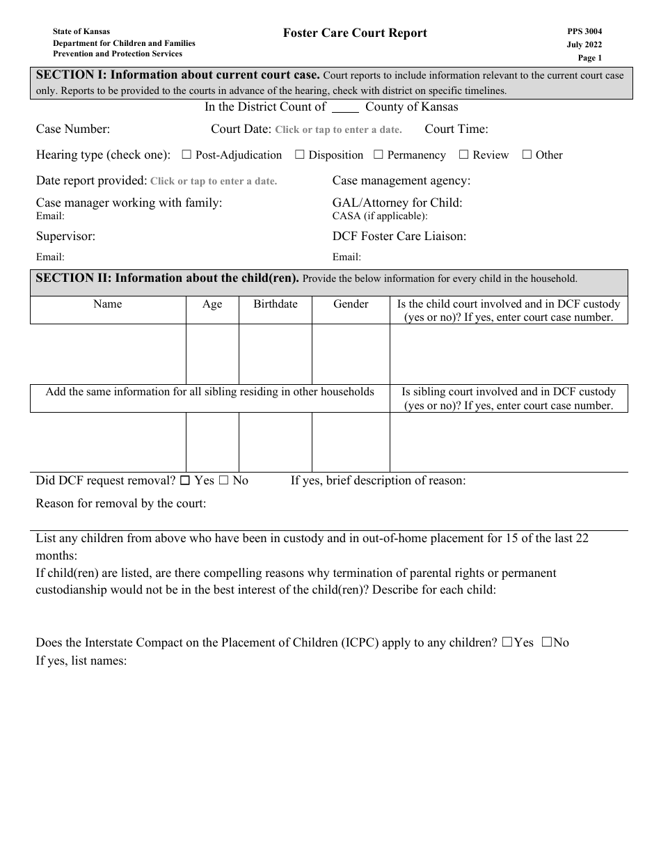 Form PPS3004 - Fill Out, Sign Online and Download Printable PDF, Kansas ...