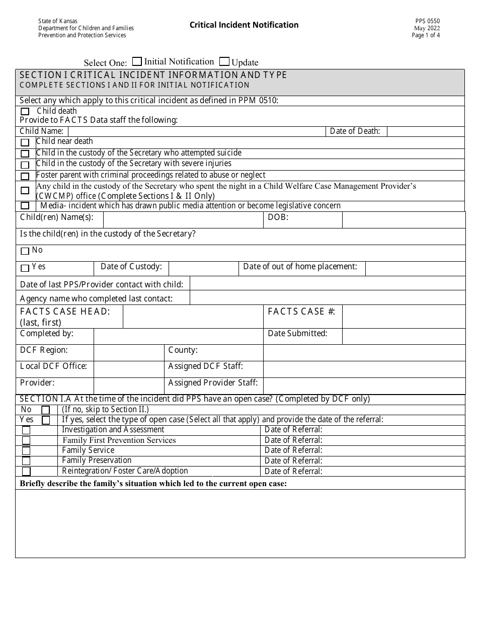Form PPS0550 - Fill Out, Sign Online and Download Fillable PDF, Kansas ...