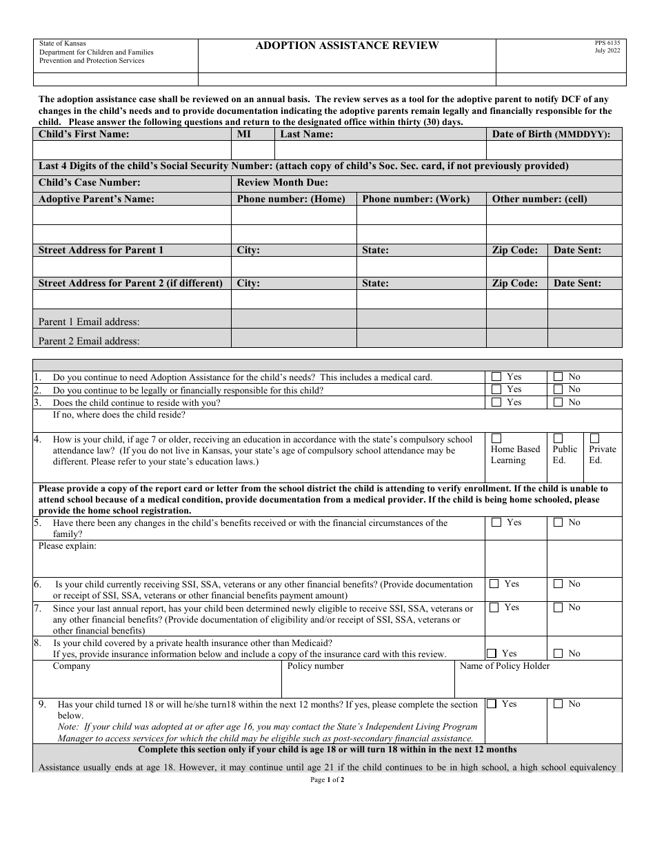 Form PPS6135 Download Printable PDF or Fill Online Adoption Assistance ...
