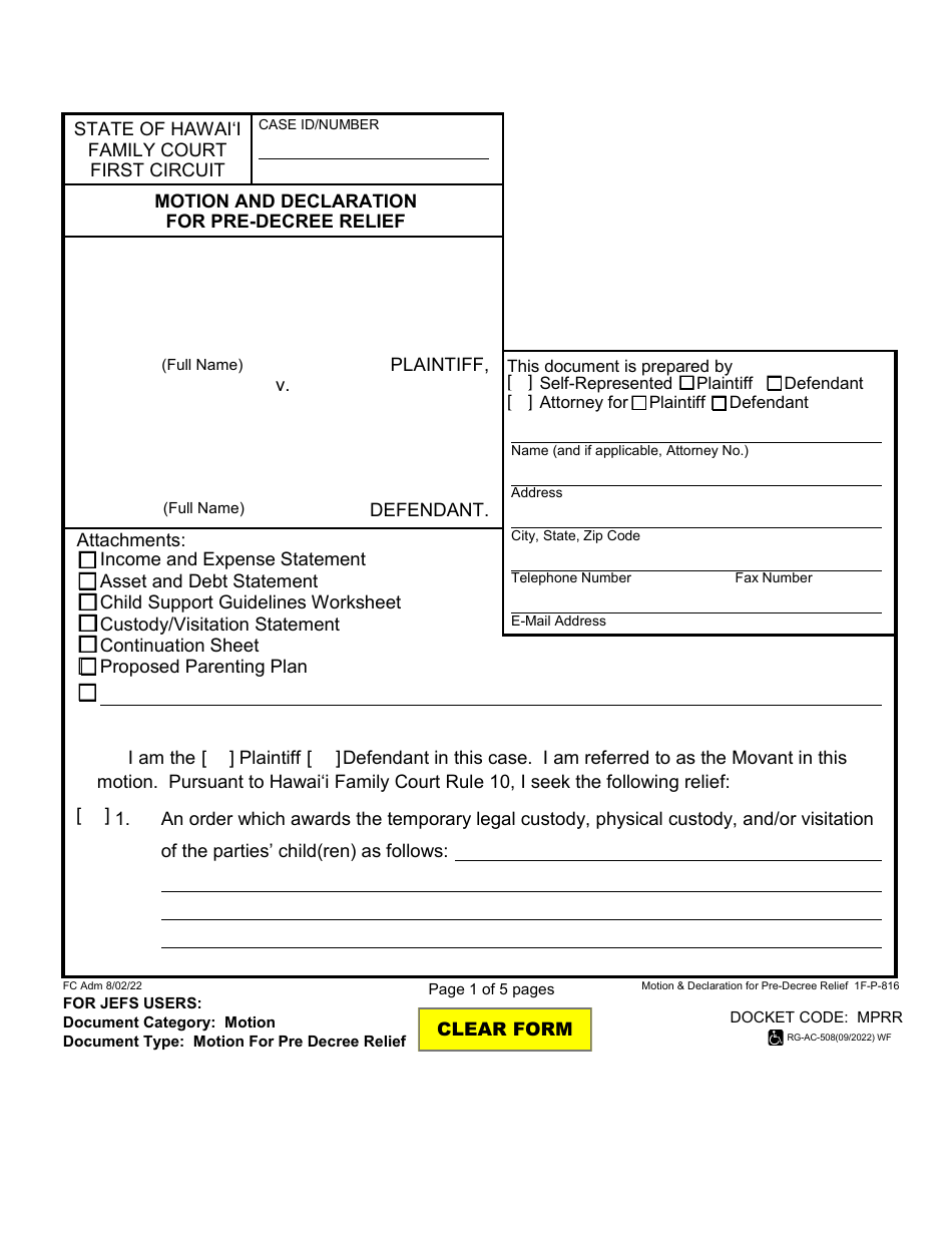 Form 1F-P-816 Download Fillable PDF or Fill Online Motion and ...