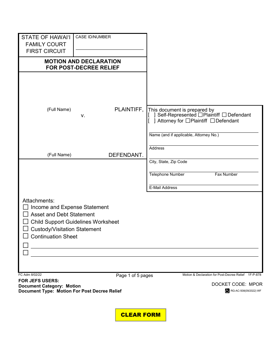 Form 1F-P-878 Download Fillable PDF or Fill Online Motion and ...