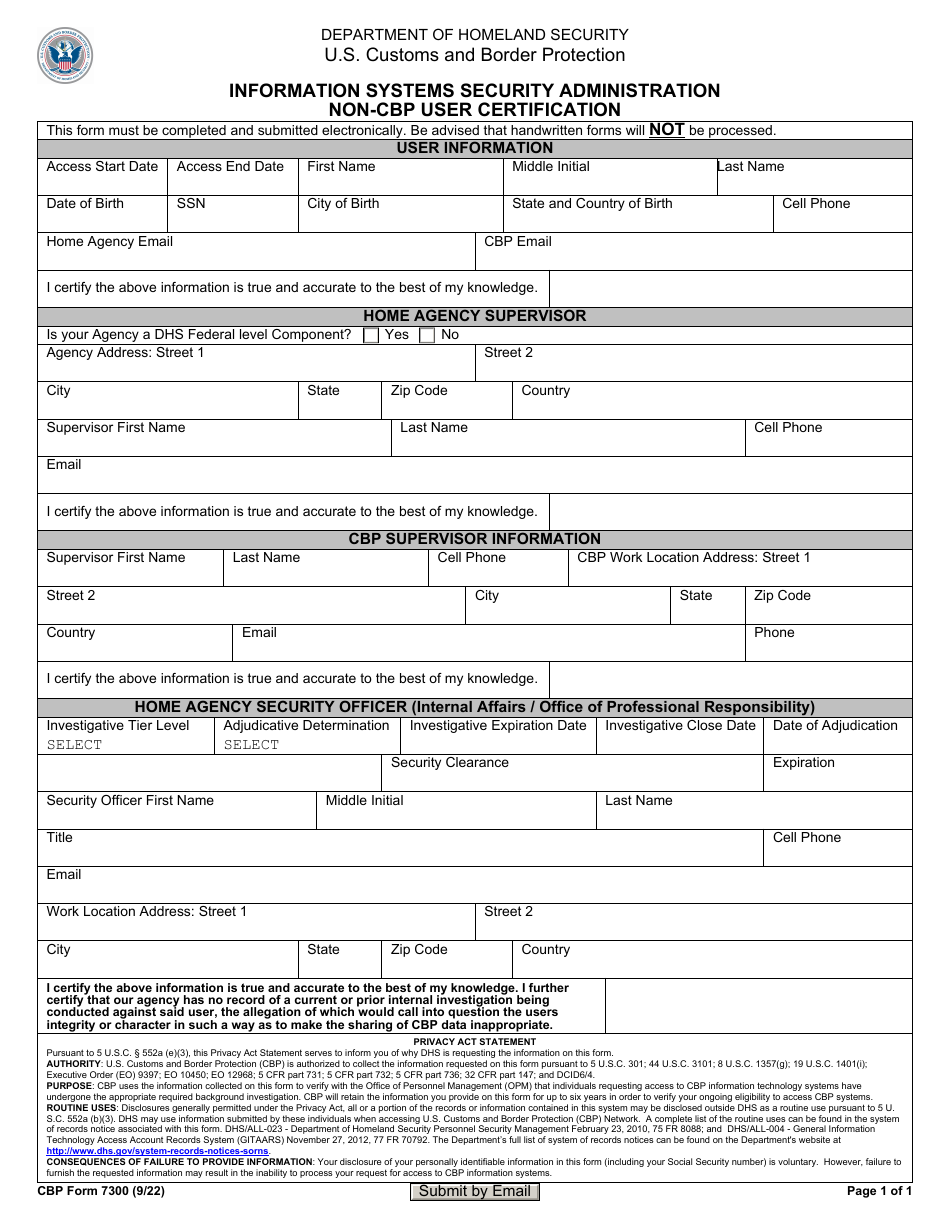 CBP Form 7300 Download Fillable PDF or Fill Online Information Systems ...