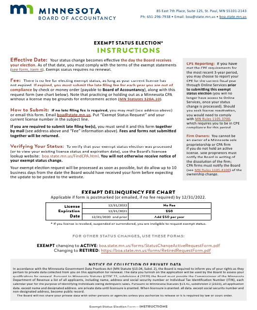 Minnesota Exempt Status Election Form Download Fillable PDF ...