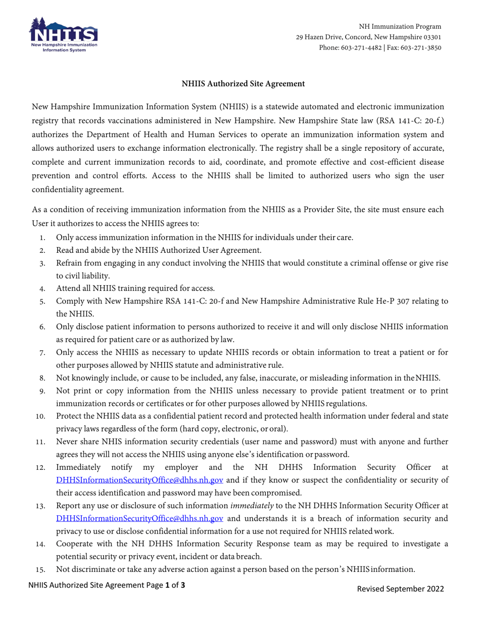 New Hampshire Nhiis Authorized Site Agreement - Fill Out, Sign Online ...