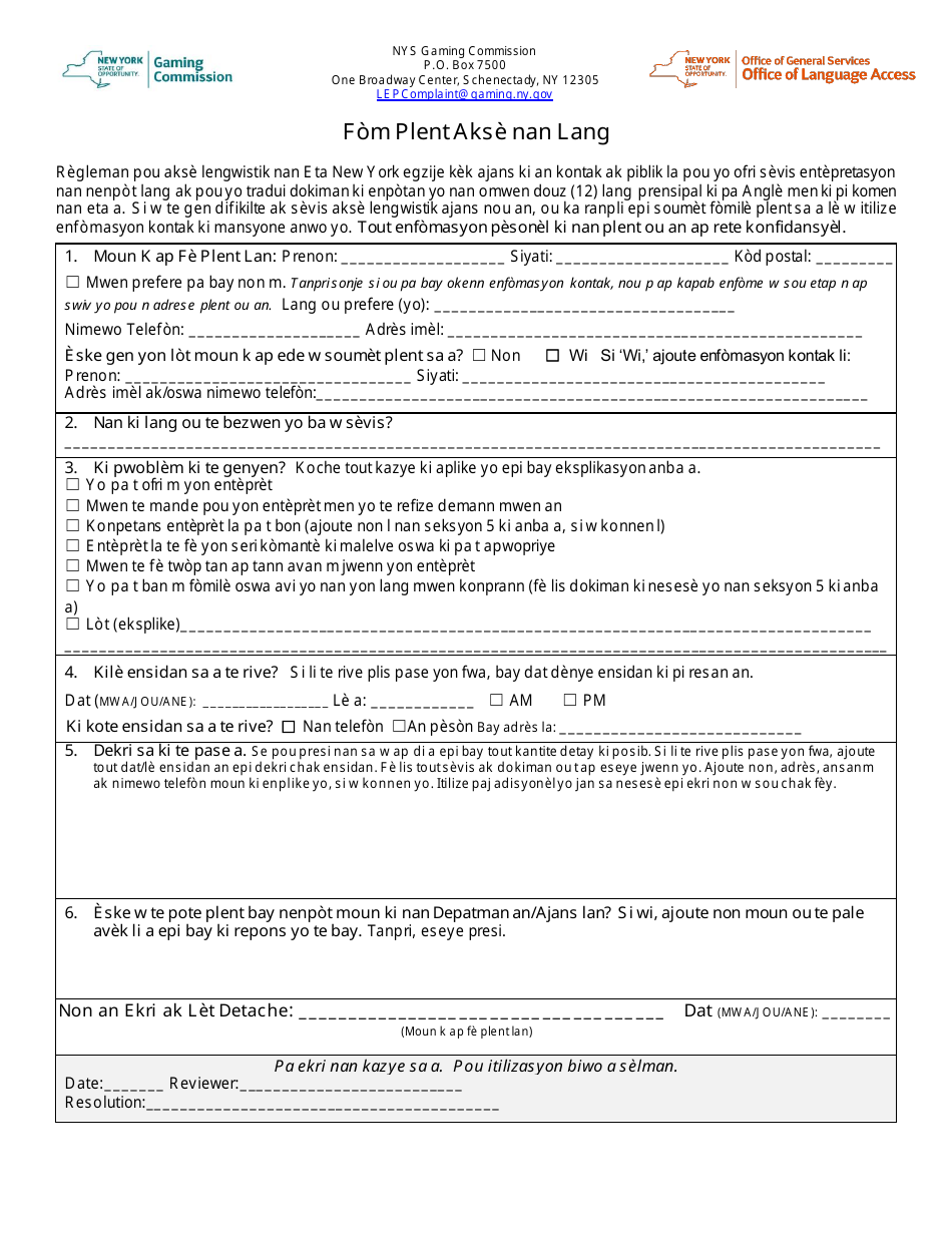 New York Language Access Complaint Form Download Printable PDF 2021 ...
