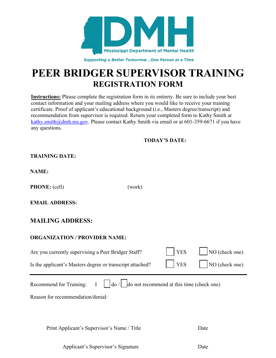 Mississippi Peer Bridger Supervisor Training Registration Form - Fill ...