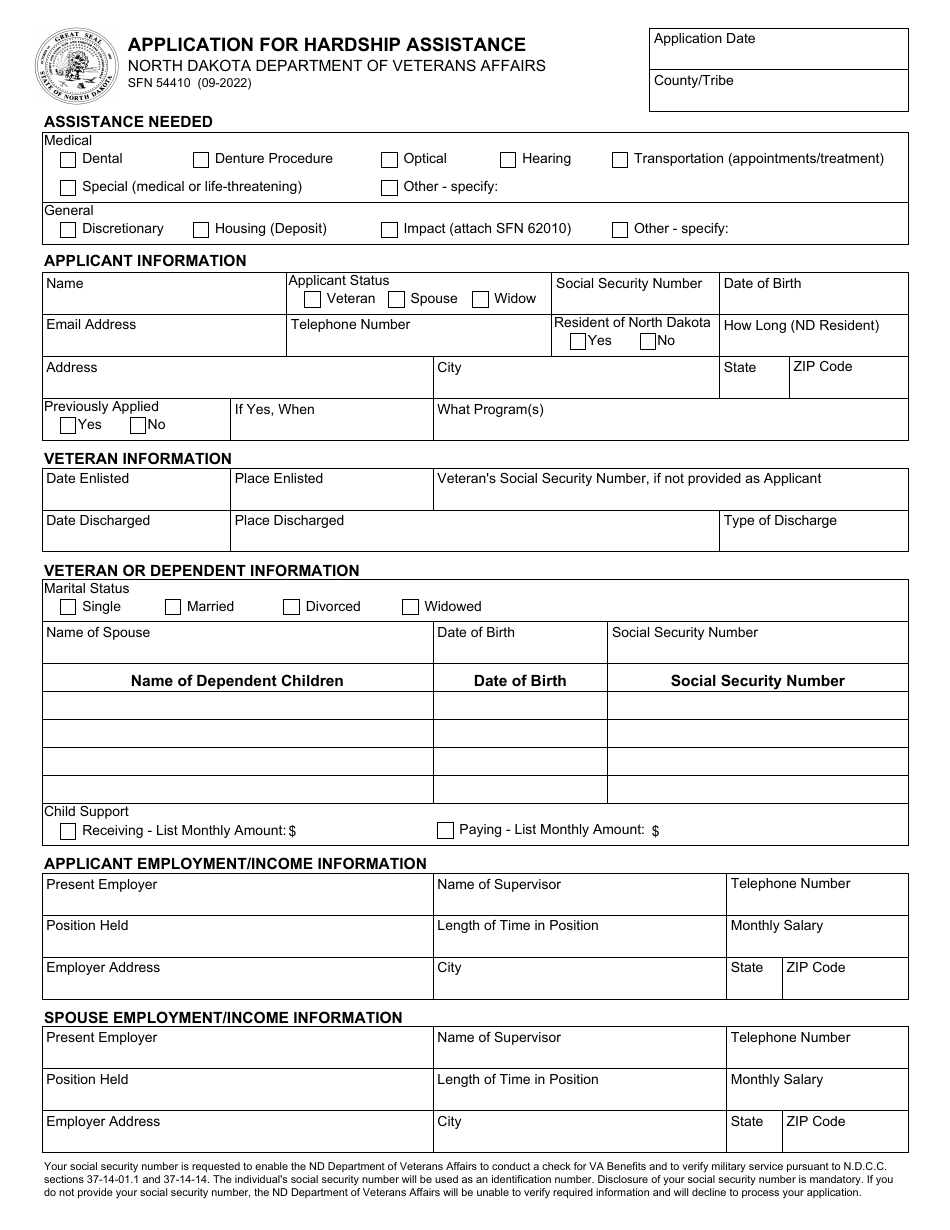 Form SFN54410 Download Fillable PDF or Fill Online Application for ...
