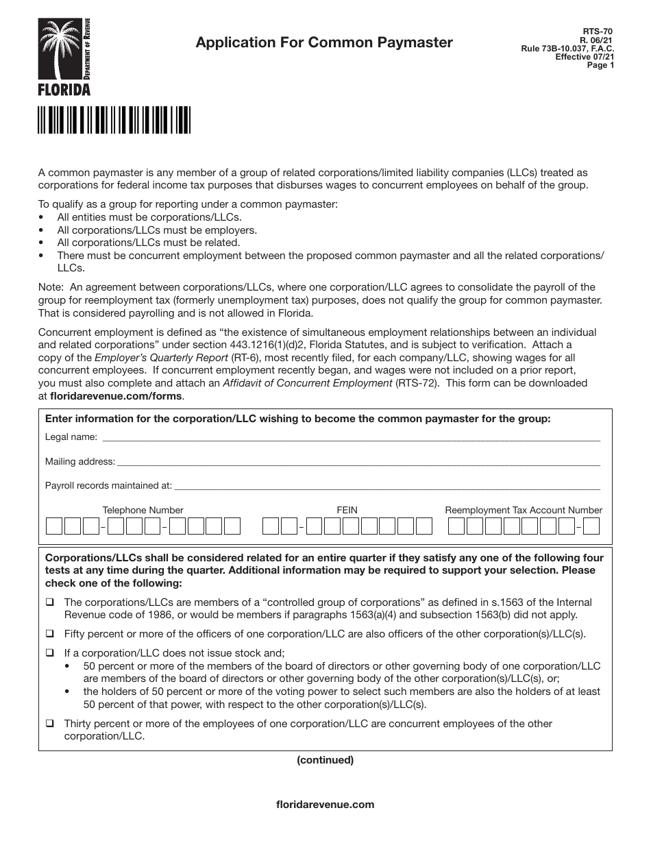 Form RTS-70 Download Printable PDF or Fill Online Application for ...