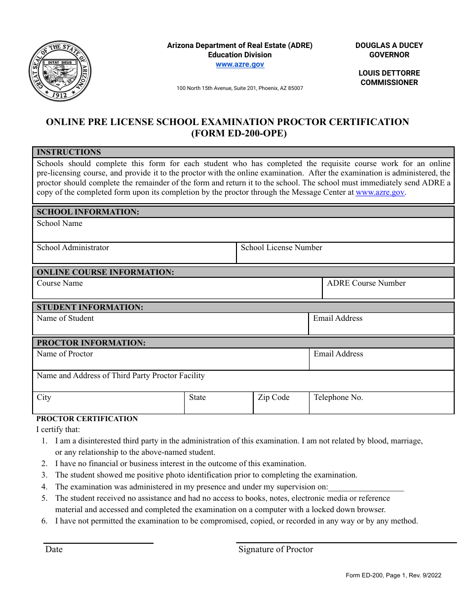 Form ED-200-OPE Download Fillable PDF or Fill Online Online Pre License ...