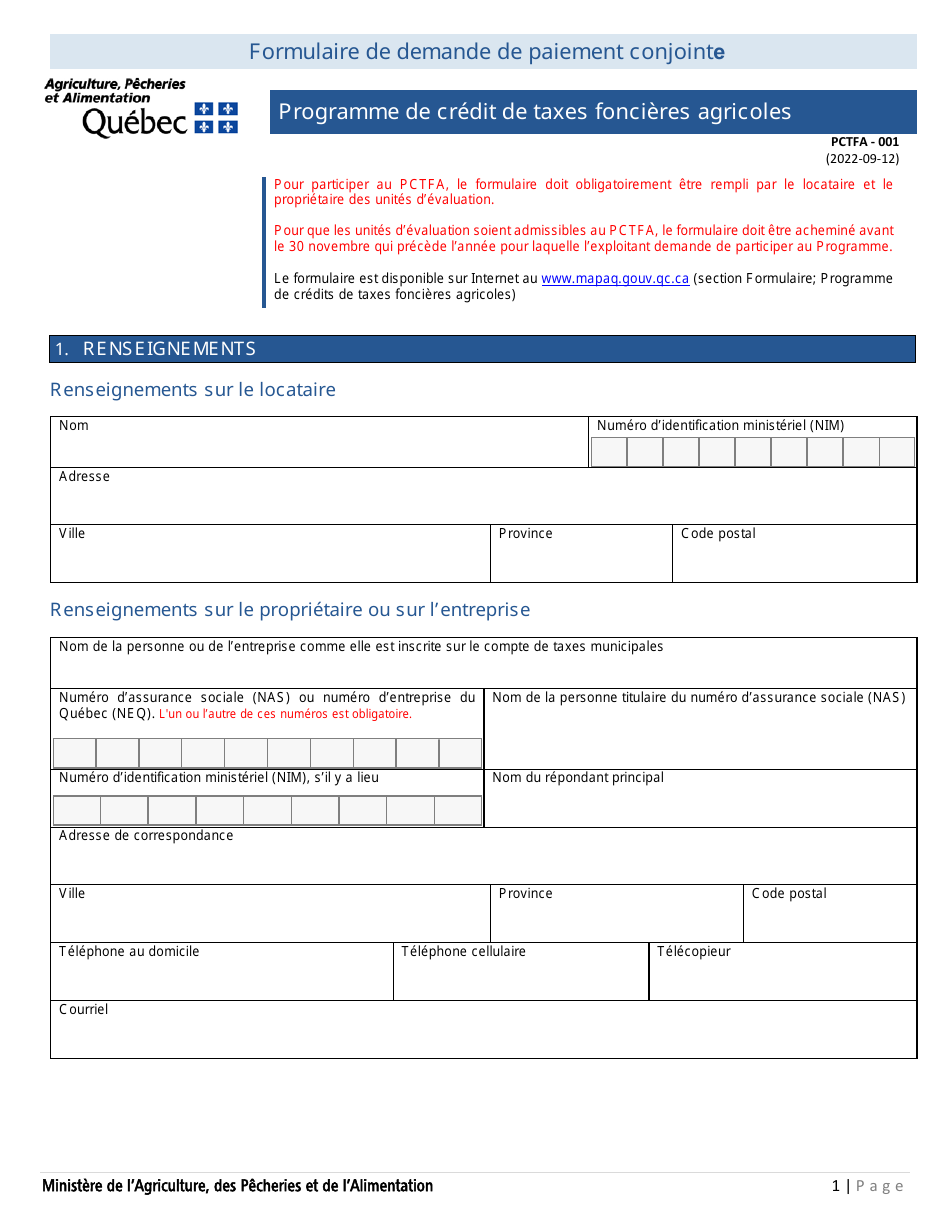 Forme PCTFA-001 - Fill Out, Sign Online and Download Fillable PDF ...