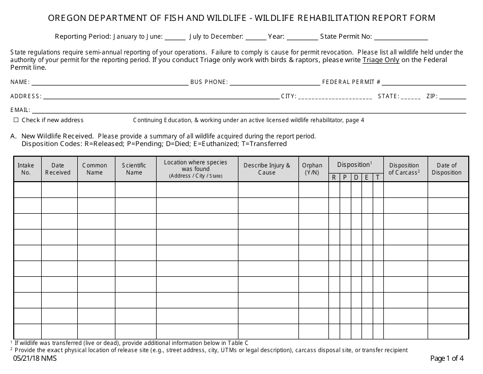 Oregon Wildlife Rehabilitation Report Form - Fill Out, Sign Online and ...
