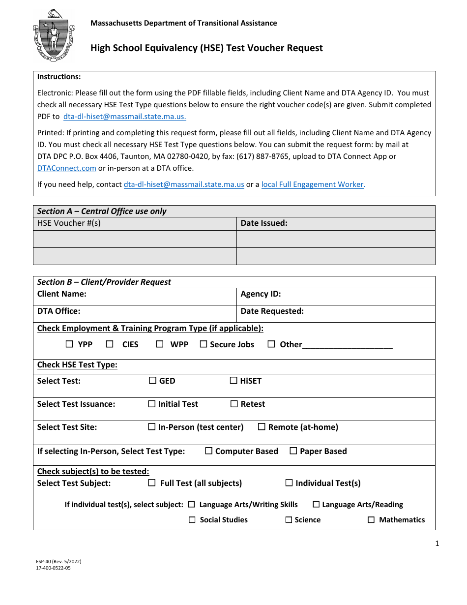Form ESP-40 - Fill Out, Sign Online and Download Fillable PDF ...