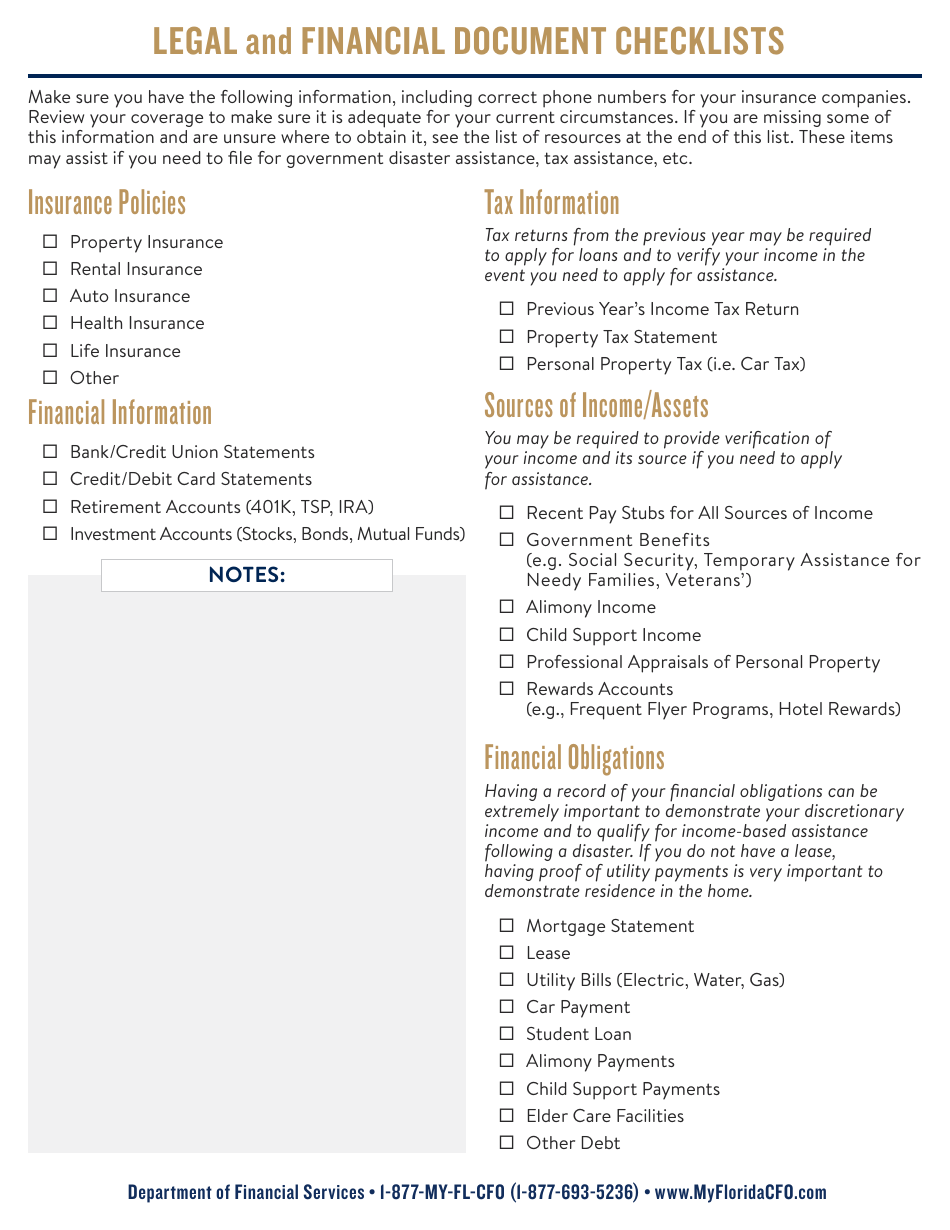 Florida Legal and Financial Document Checklists - Fill Out, Sign Online ...