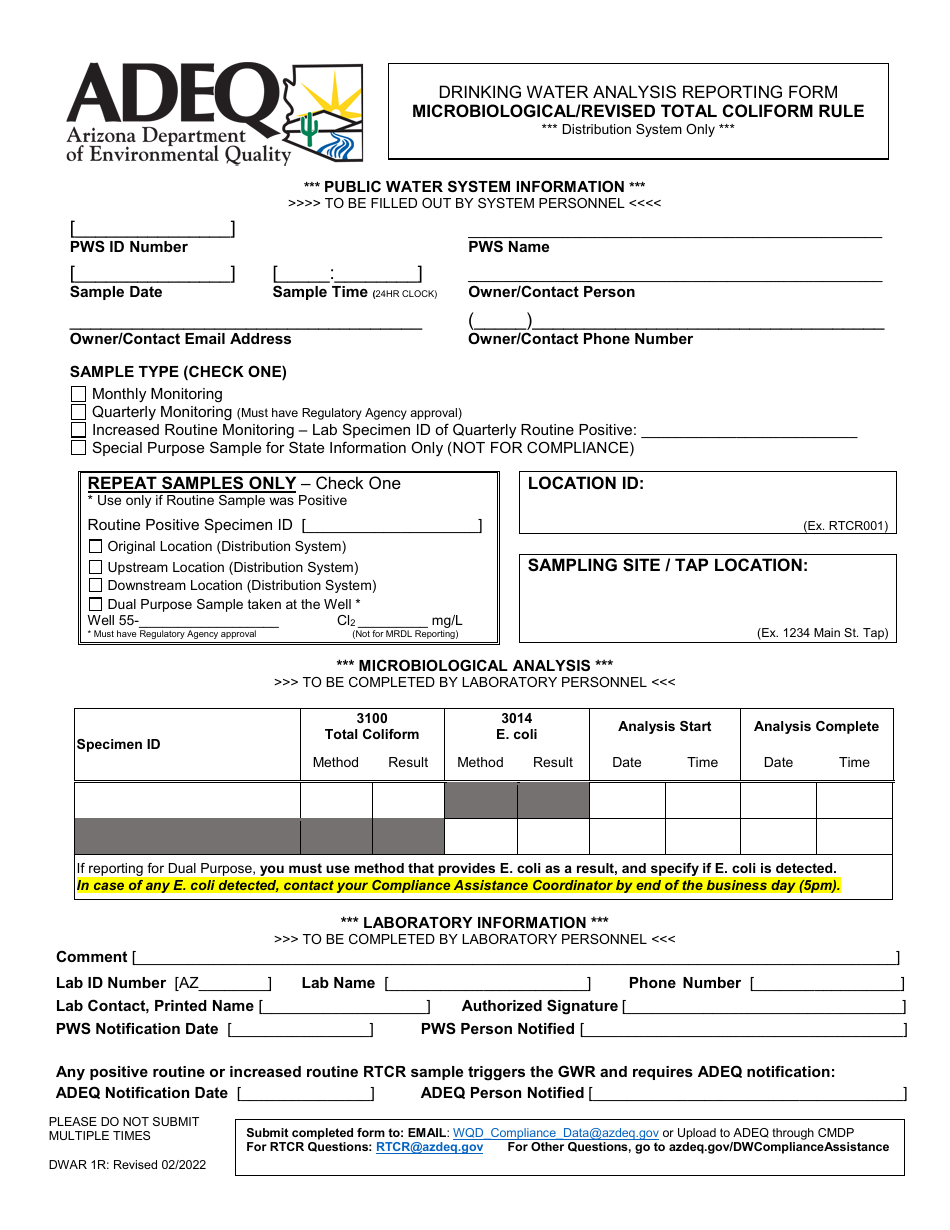 Form DWAR1R Download Printable PDF or Fill Online Drinking Water ...