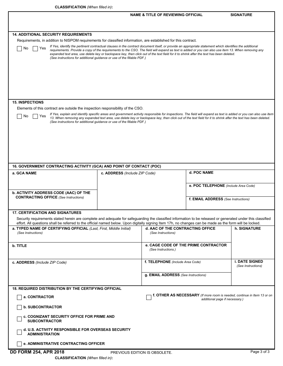 DD Form 254 Download Fillable PDF Or Fill Online Department Of Defense