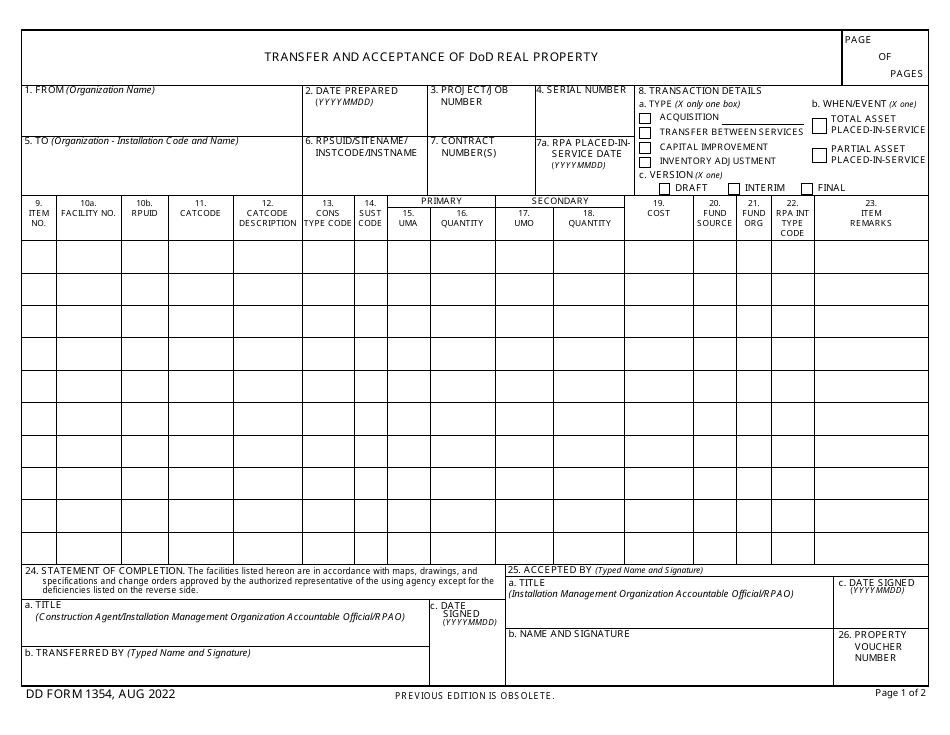 DD Form 1354 - Fill Out, Sign Online and Download Fillable PDF ...