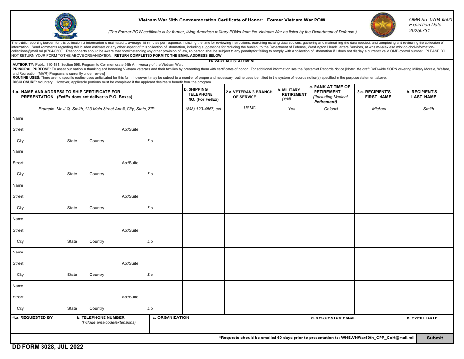 DD Form 3028 - Fill Out, Sign Online and Download Fillable PDF ...