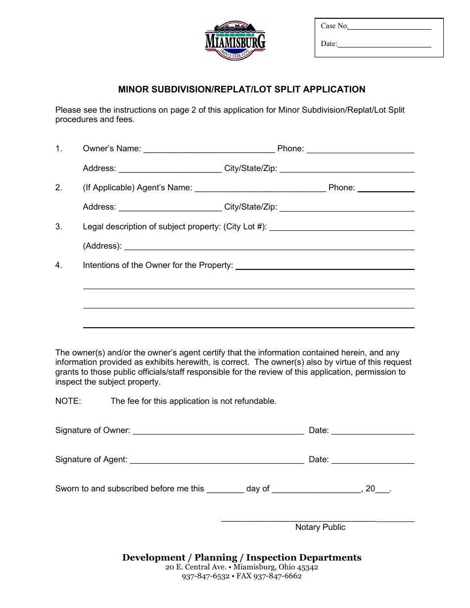 City of Miamisburg, Ohio Minor Subdivision/Replat/Lot Split Application ...