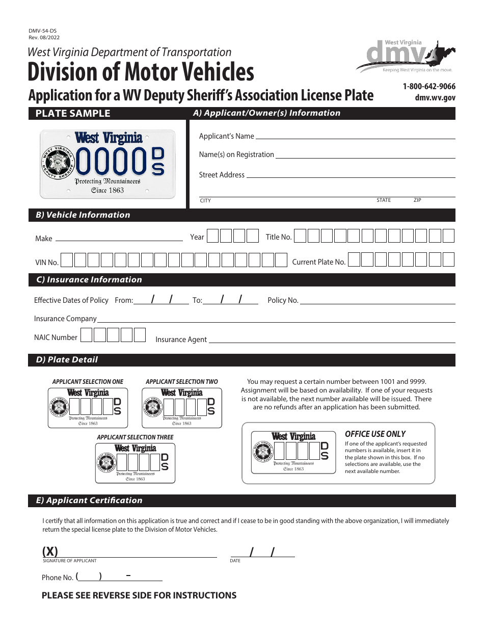 Form DMV-54-DS Download Fillable PDF or Fill Online Application for a ...