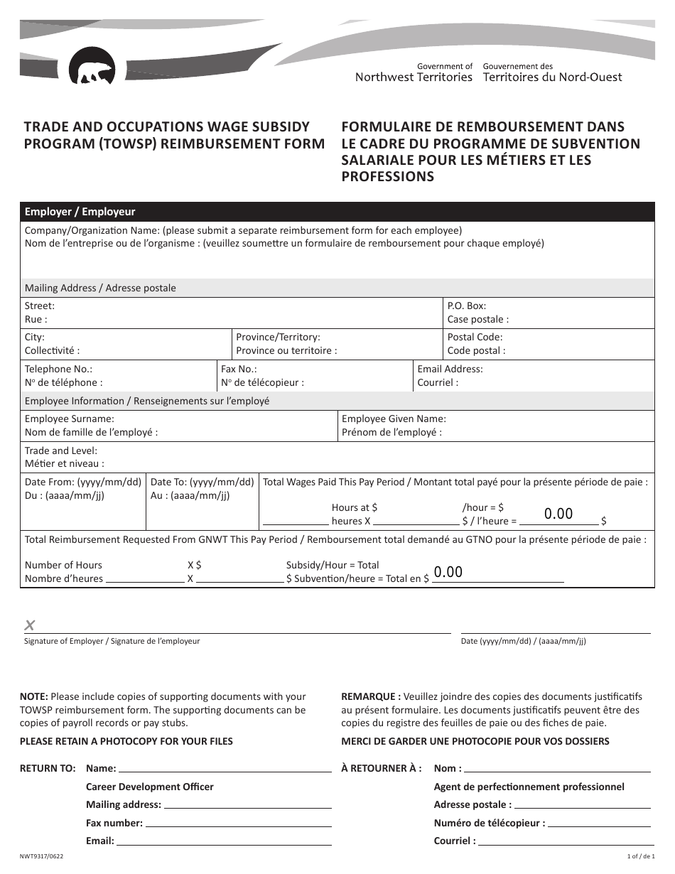 Form NWT9317 - Fill Out, Sign Online and Download Fillable PDF, Northwest Territories Canada ...