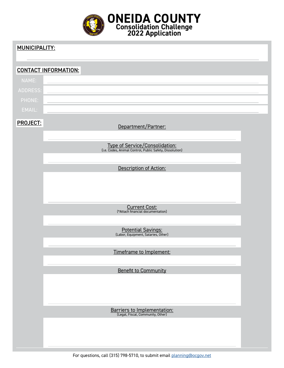 2022 Oneida County, New York Consolidation Challenge Application - Fill ...