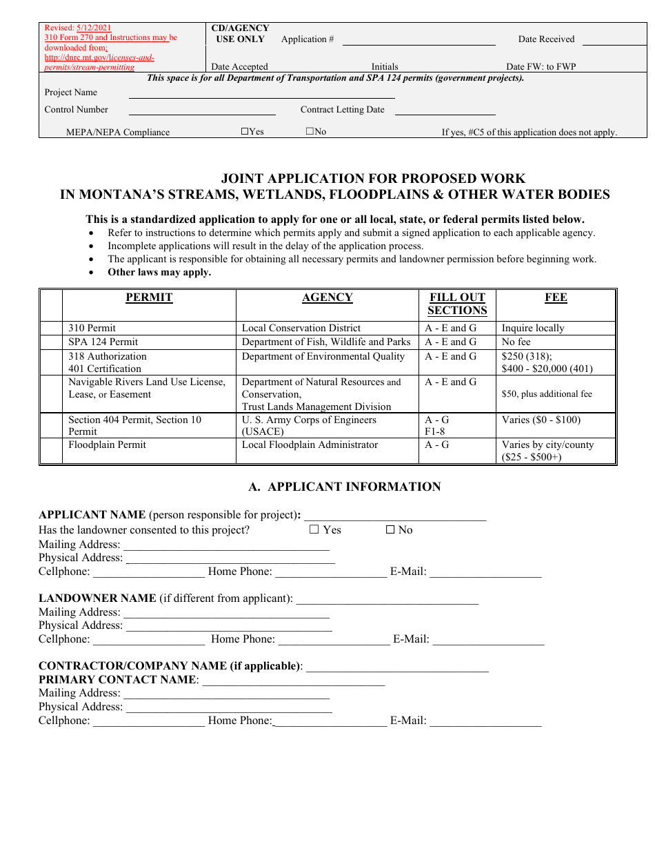 Montana Joint Application for Proposed Work in Montana's Streams ...