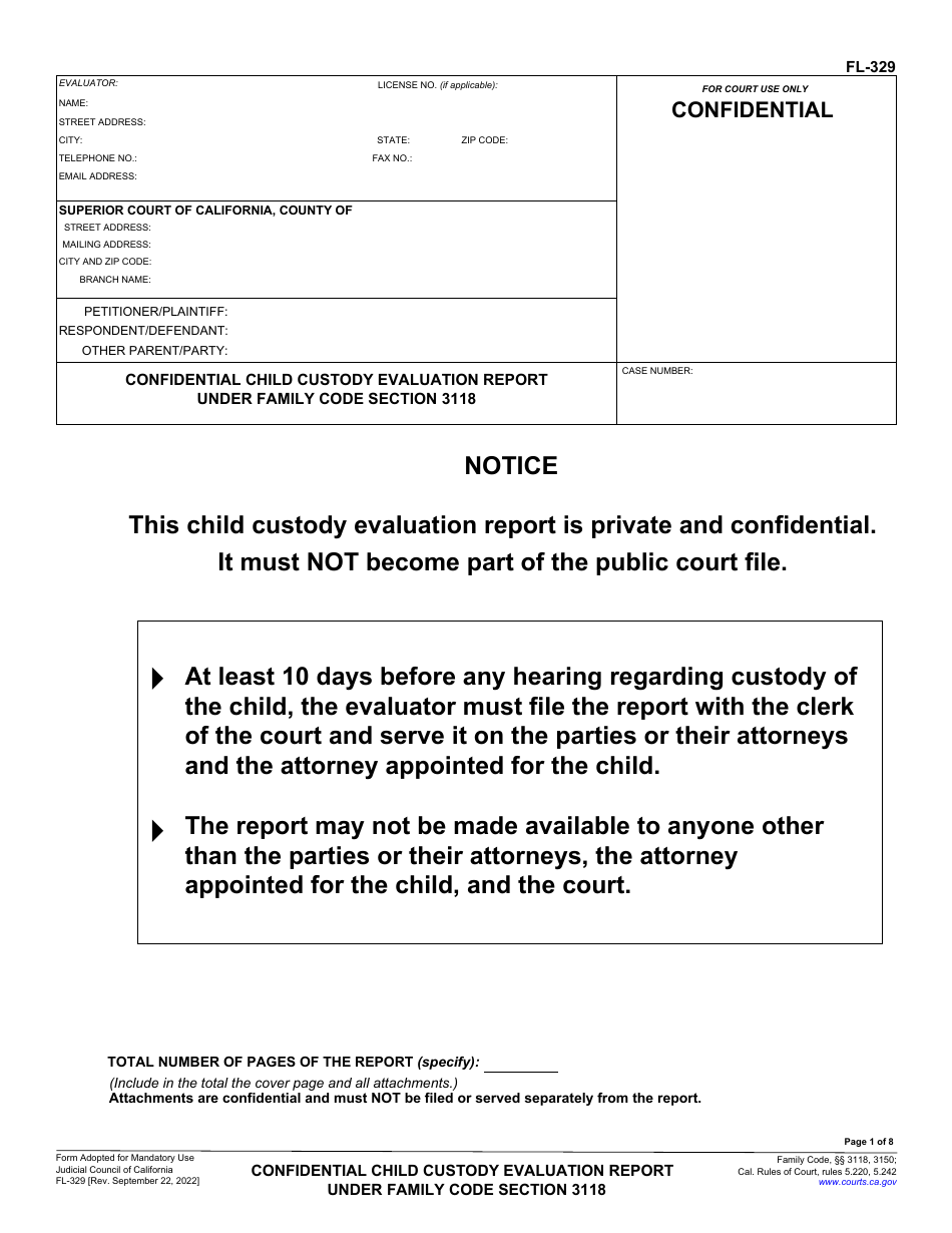 Form FL-329 Download Fillable PDF or Fill Online Confidential Child ...
