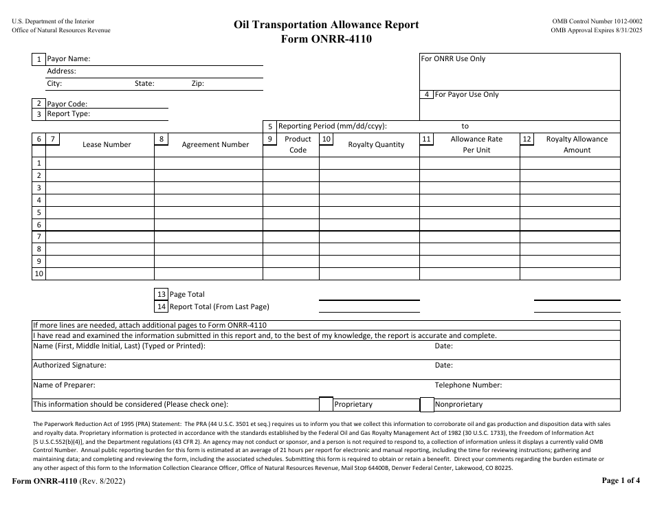 Form ONRR-4110 - Fill Out, Sign Online and Download Fillable PDF ...