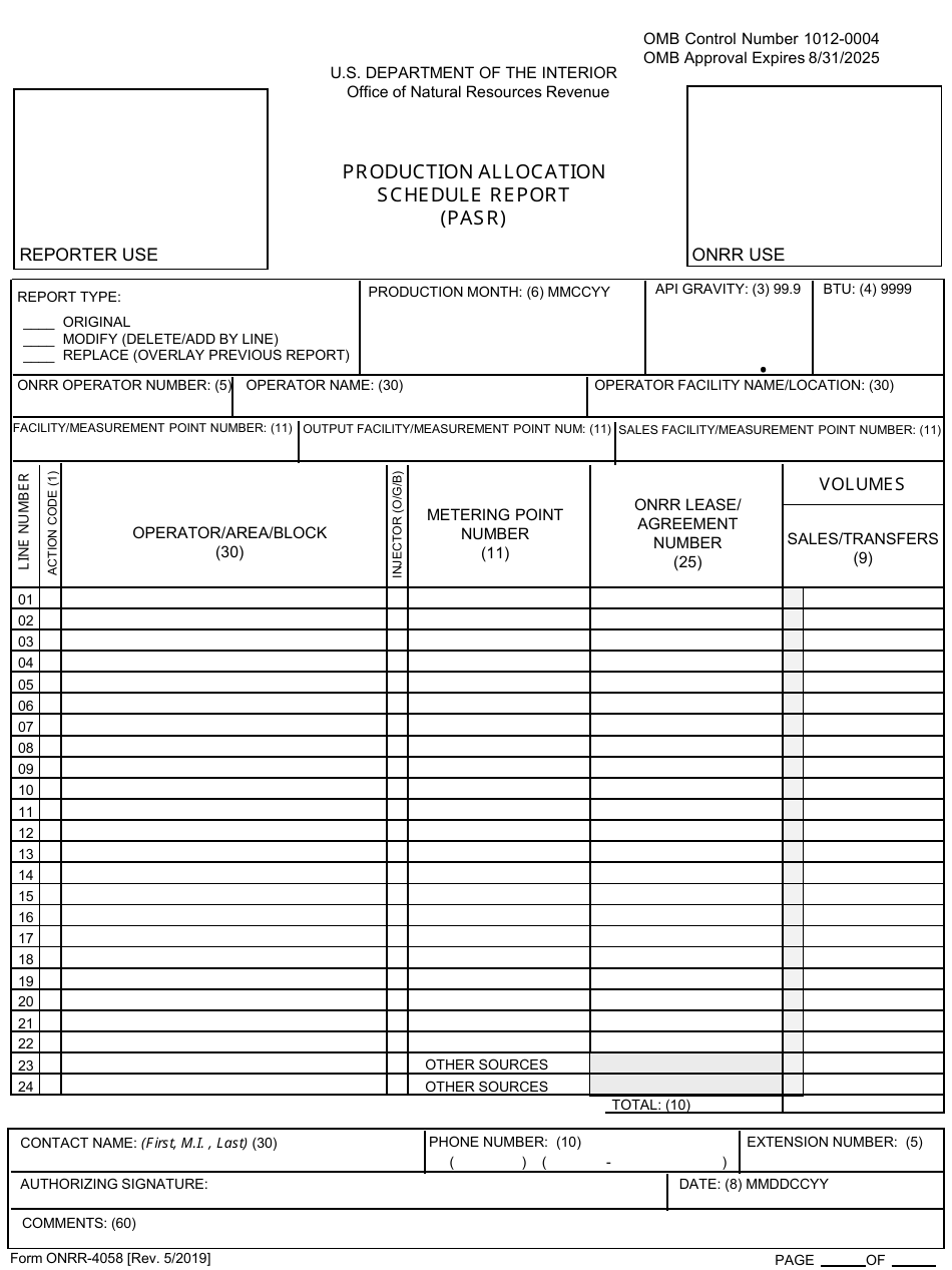 Form ONRR-4058 - Fill Out, Sign Online and Download Printable PDF ...