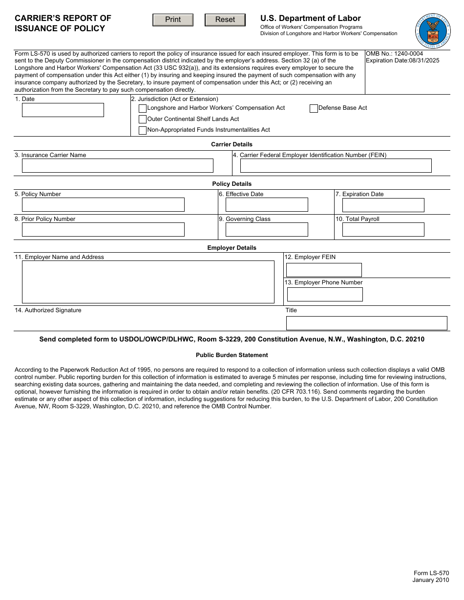 Form LS-570 - Fill Out, Sign Online and Download Fillable PDF ...