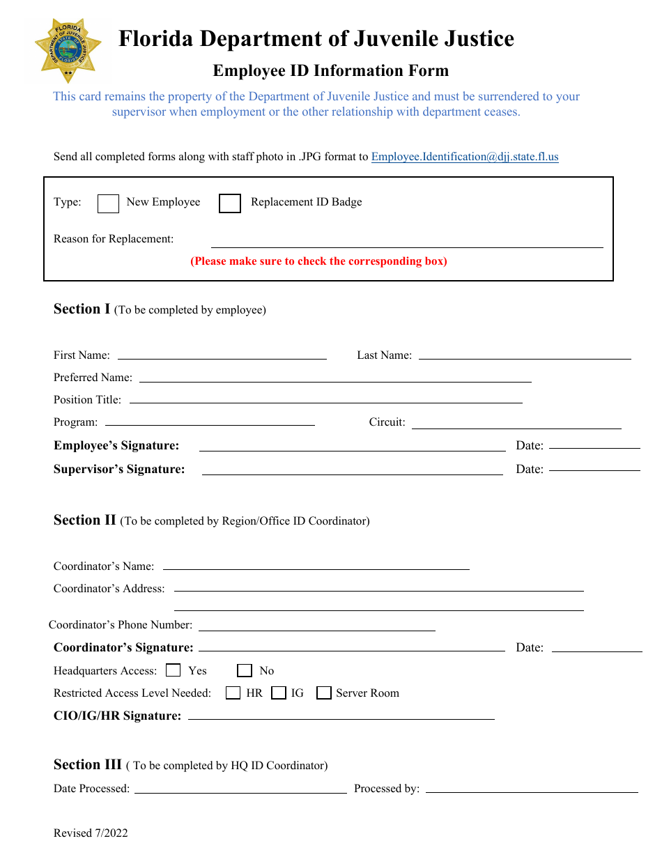 Florida Employee Id Information Form - Fill Out, Sign Online and ...