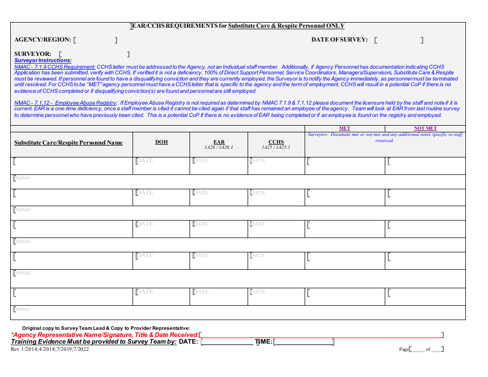 New Mexico Ear/Cchs Requirements for Substitute Care & Respite ...