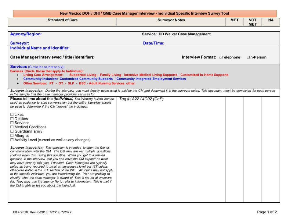 New Mexico New Mexico Doh/Dhi/Qmb Case Manager Interview - Individual ...