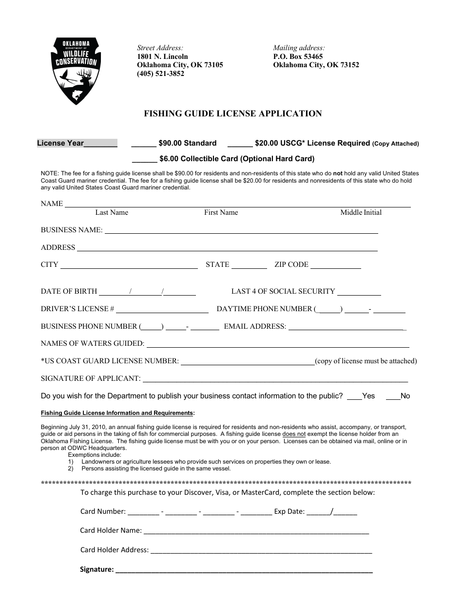 Oklahoma Fishing Guide License Application - Fill Out, Sign Online and ...