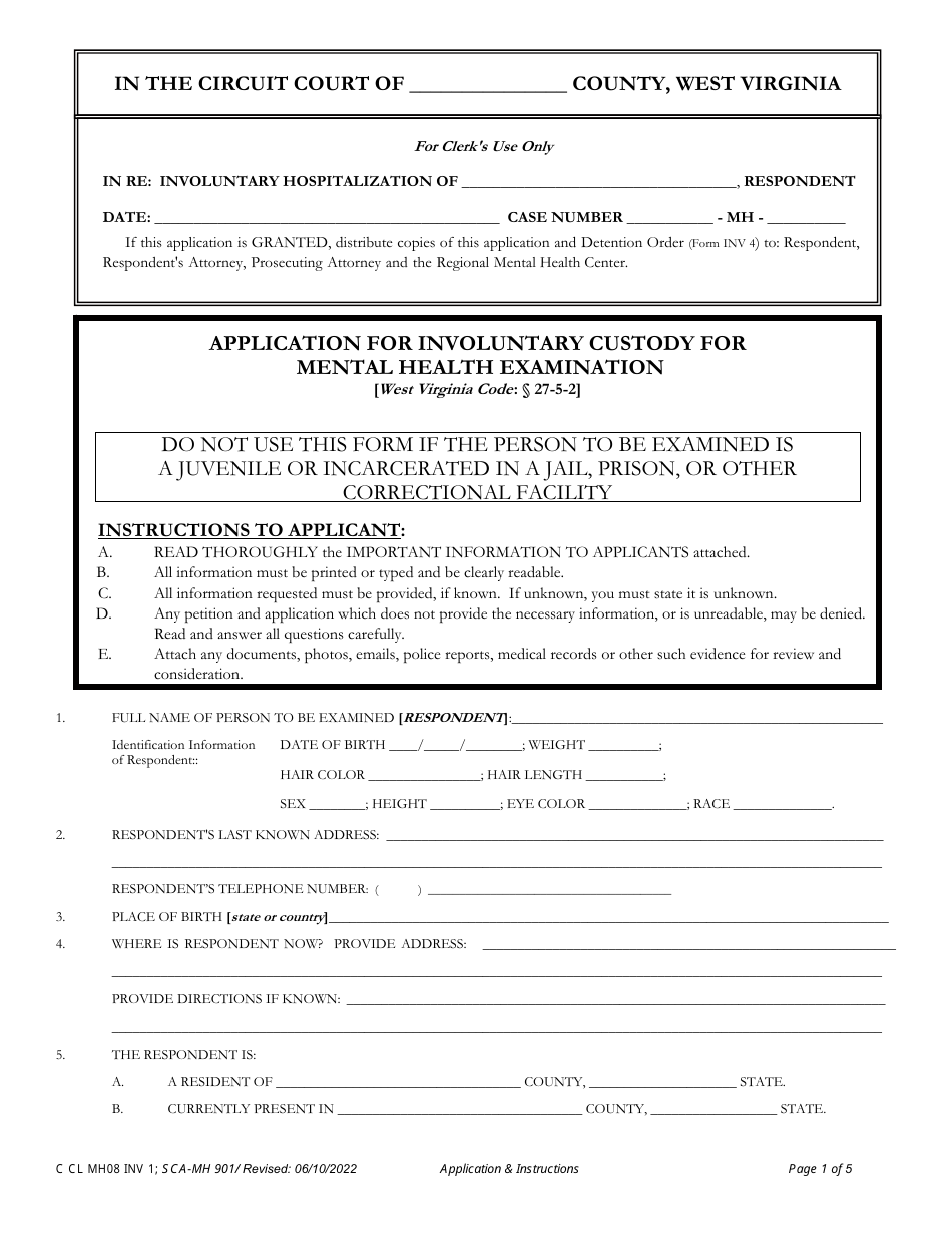 Form INV1 - Fill Out, Sign Online and Download Printable PDF, West ...