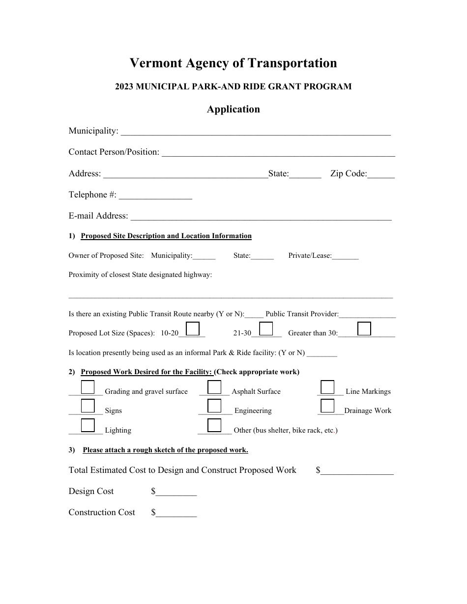 2023 Vermont Municipal Park-And Ride Grant Program Application Download ...