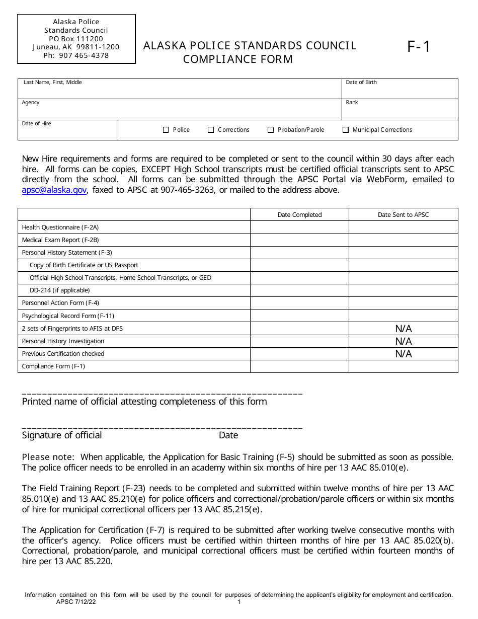Form F-1 - Fill Out, Sign Online and Download Fillable PDF, Alaska ...