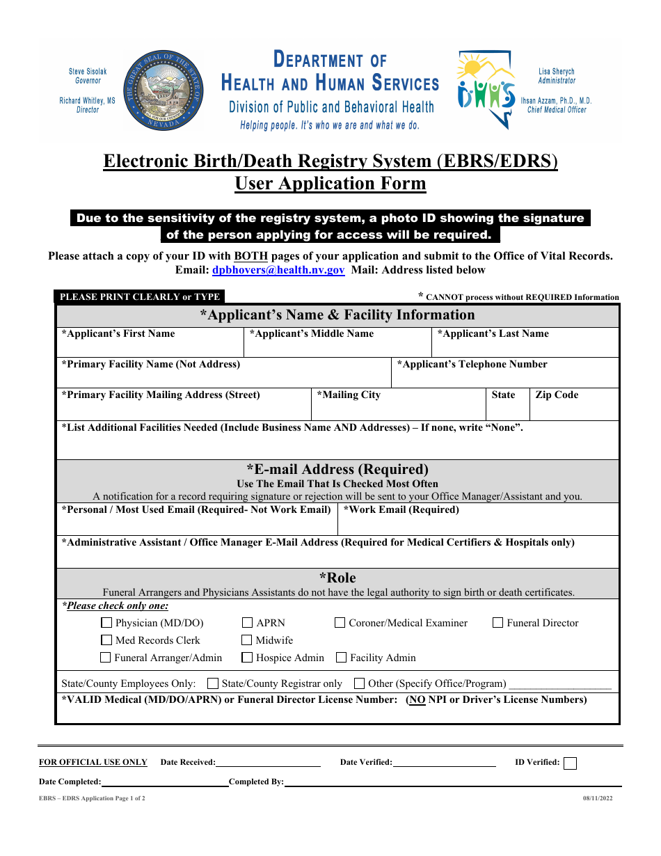 Nevada Electronic Birth/Death Registry System (Ebrs/Edrs) User ...