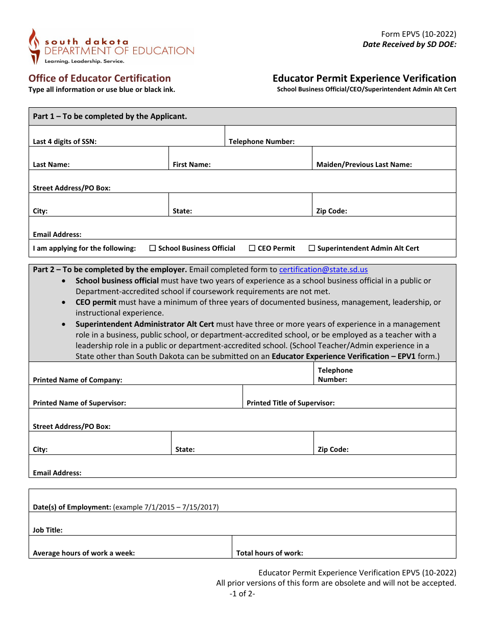 Form EPV5 - Fill Out, Sign Online and Download Fillable PDF, South ...