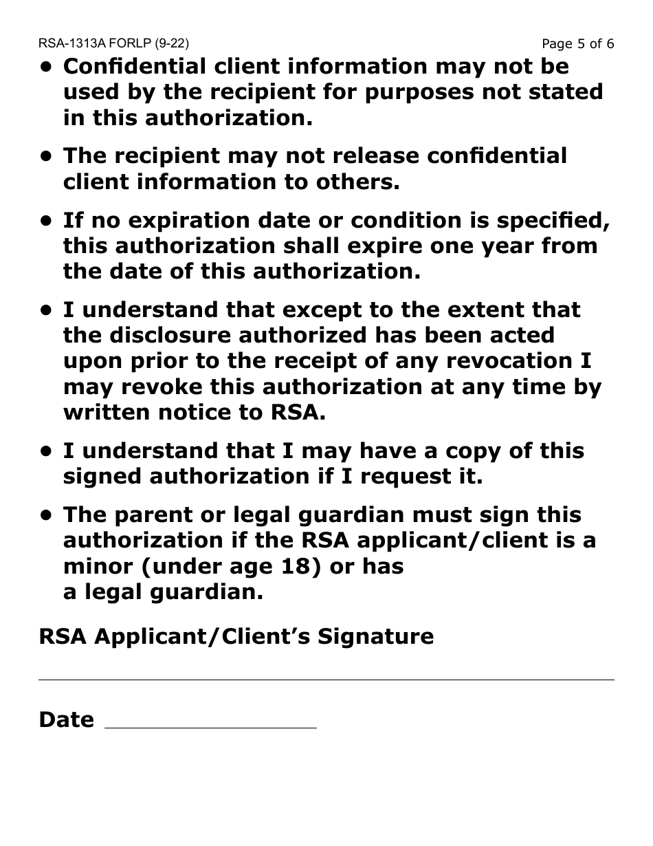 Form RSA-1313A-LP - Fill Out, Sign Online and Download Fillable PDF, Arizona | Templateroller