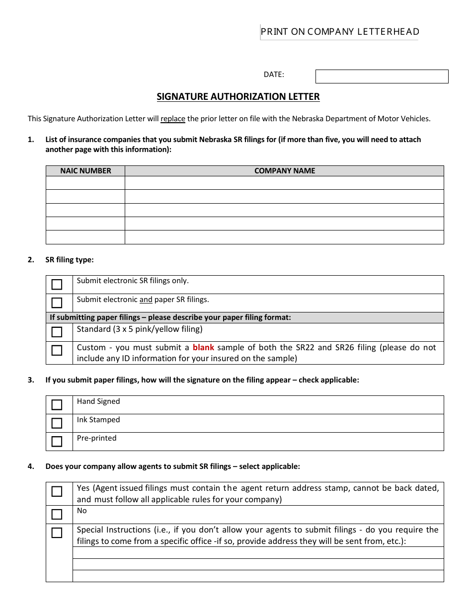 Nebraska Signature Authorization Letter - Fill Out, Sign Online and ...