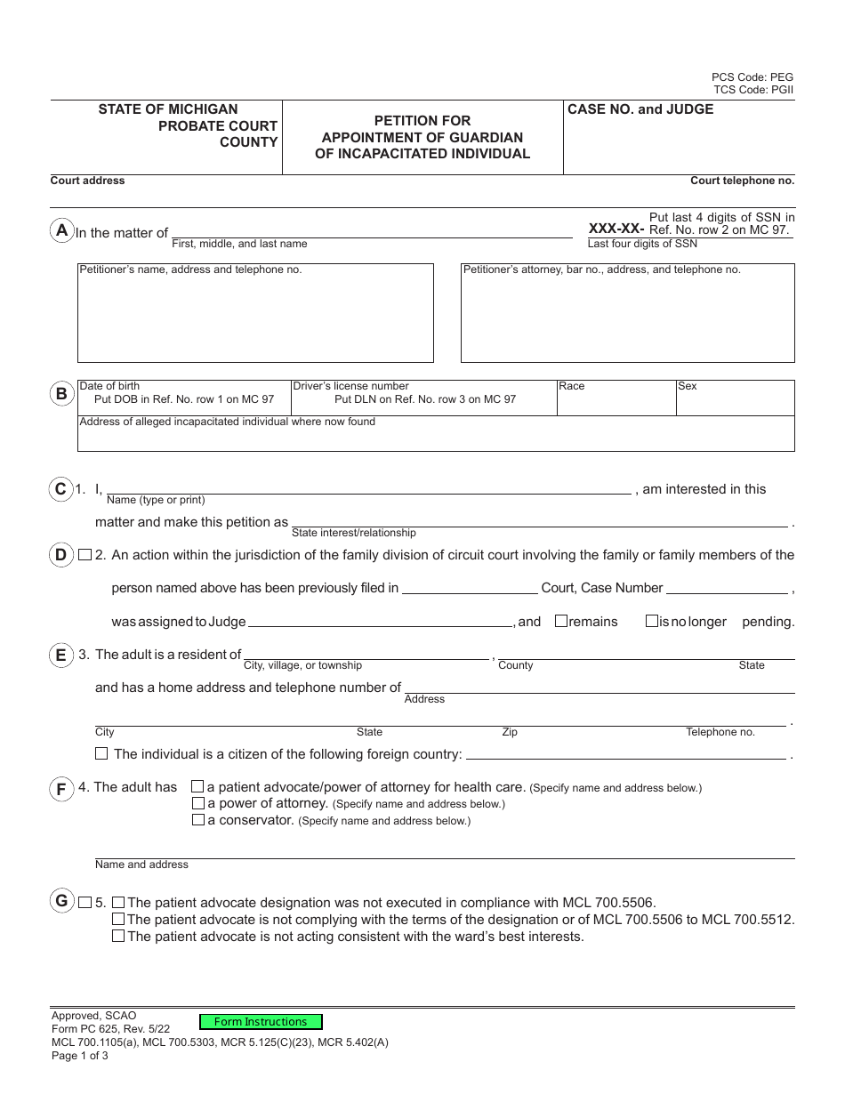 Form PC625 Download Fillable PDF or Fill Online Petition for ...