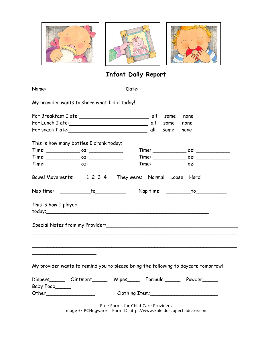 Printable Infant Daily Report Template