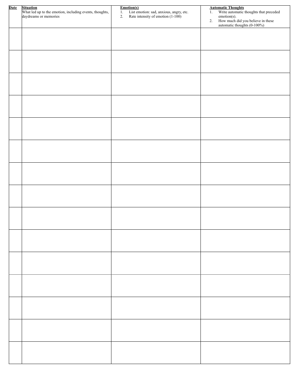 3-column Thought Record Download Printable PDF | Templateroller 3-column Thought Record Download Printable PDF | Templateroller