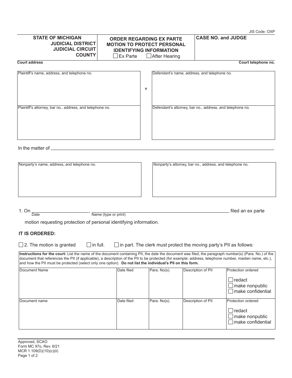Form MC97O - Fill Out, Sign Online and Download Fillable PDF, Michigan ...