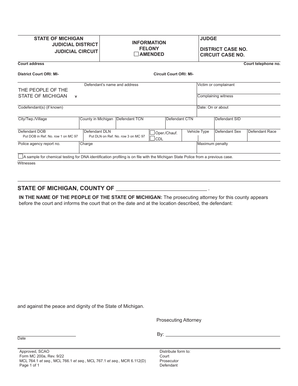 Form MC200A - Fill Out, Sign Online and Download Fillable PDF, Michigan ...