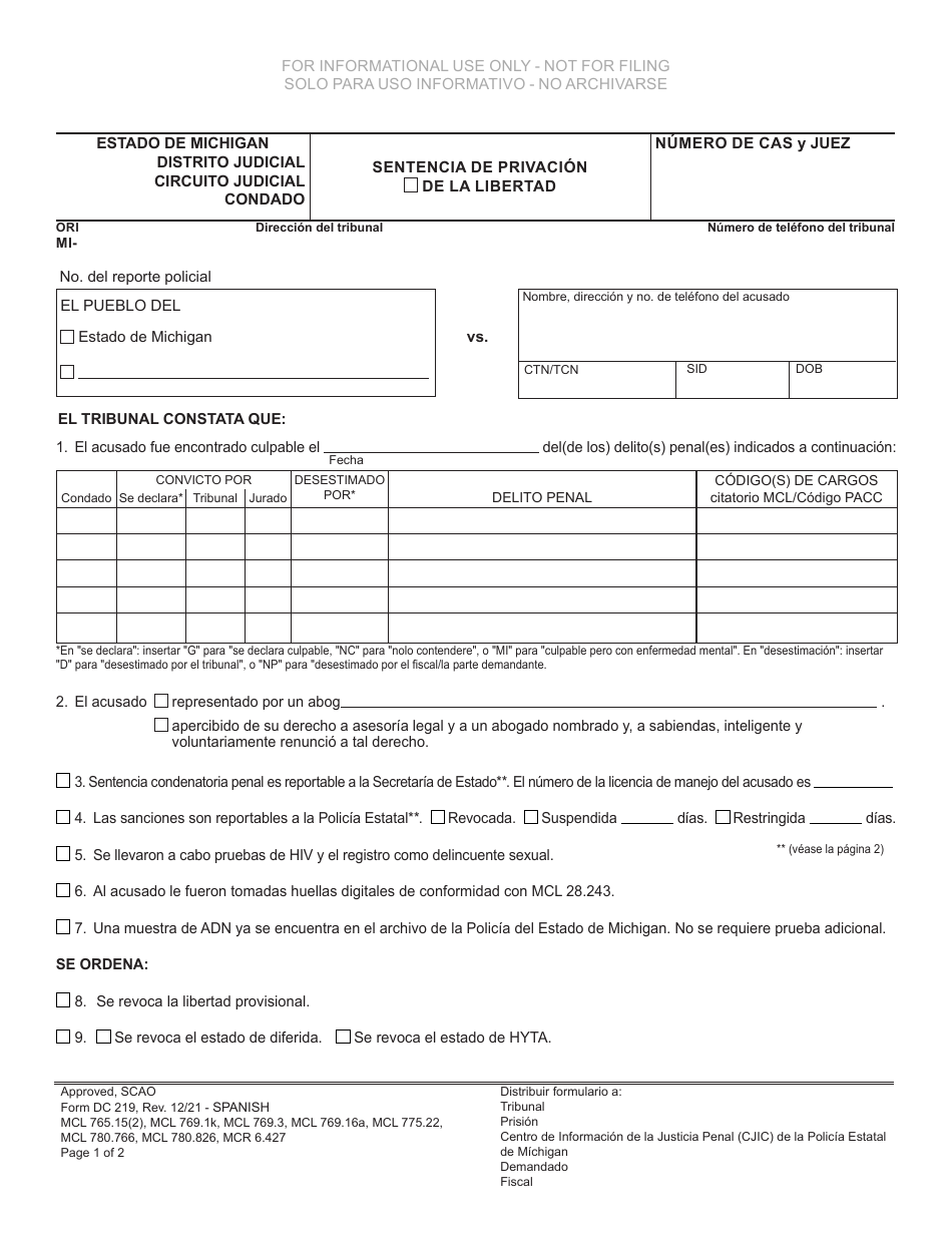 Formulario MC219 Download Printable PDF or Fill Online Sentencia De ...